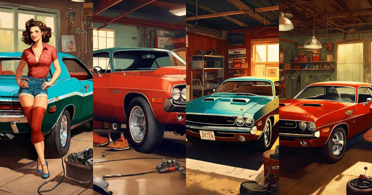 Lexica - Illustration mechanic's garage scene, vintage atmosphere, with ...