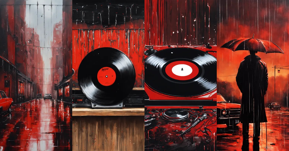 Lexica - Vinyl rain nostalgic painting techno music black and red tone