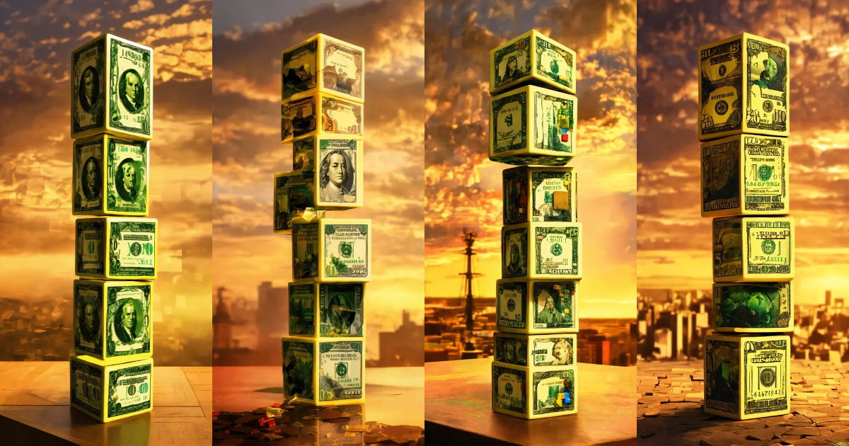 Lexica - Rubik's cubes in the shape of money that crumbles. Symbolizes ...