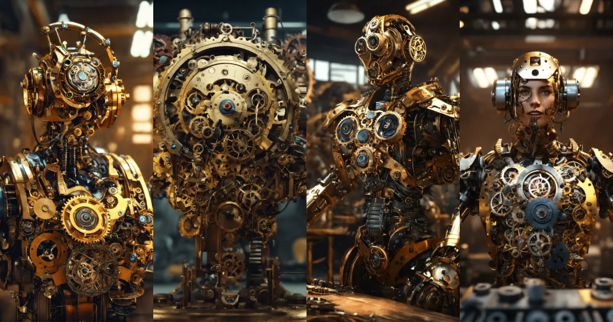Lexica - Clockwork cyborg, front, 8k resolution, in a gears and cogs ...