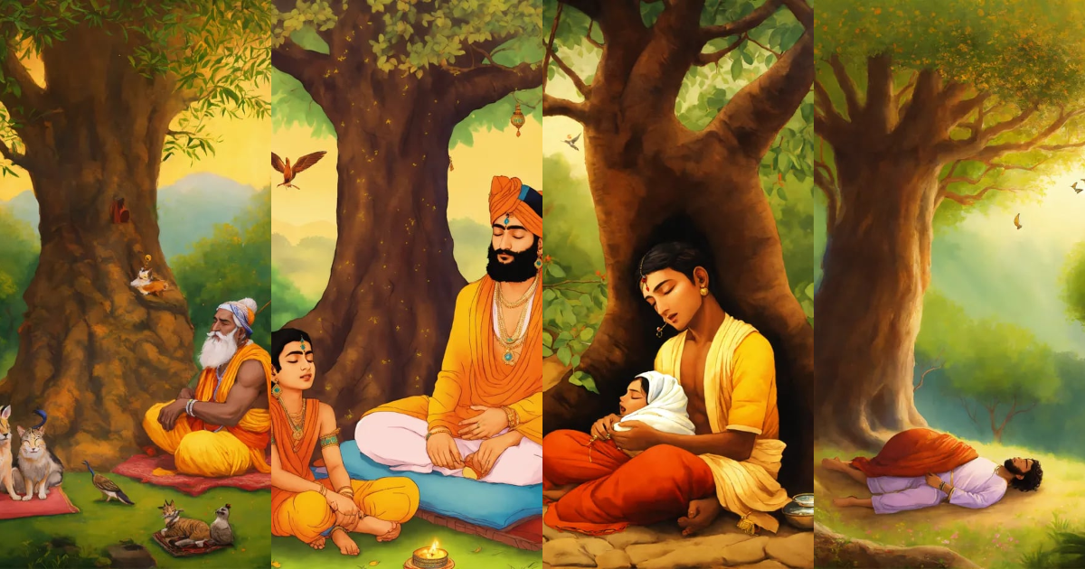 Lexica - One young raja has sleeping under tree beside one guru is singing