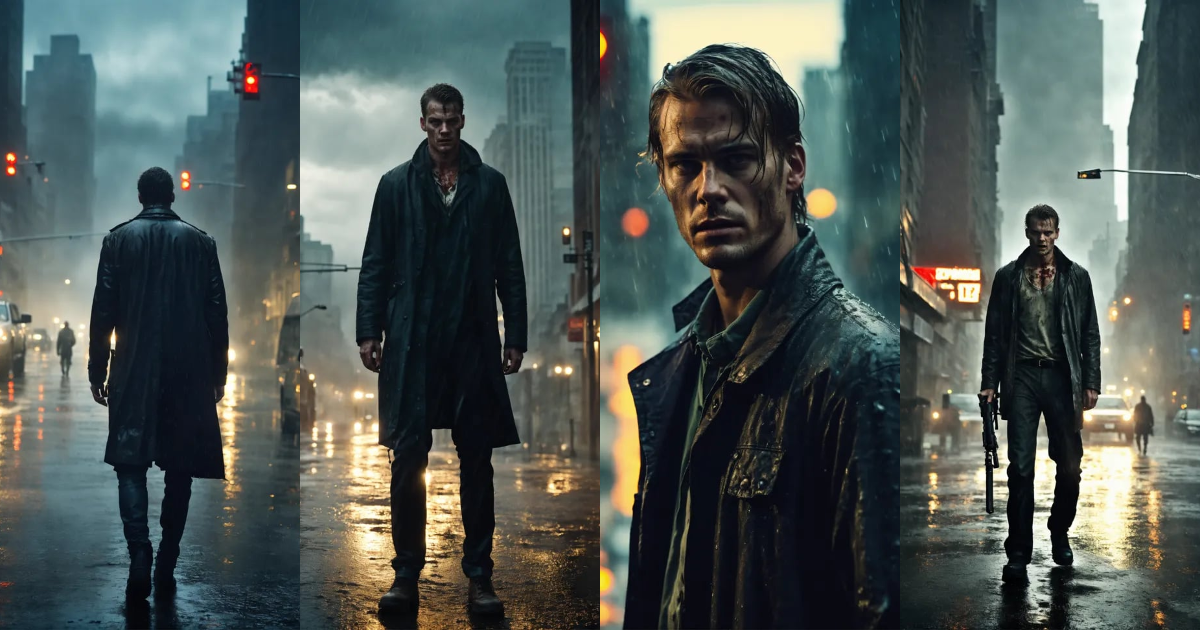 Lexica - Beautiful tall man, kinnaman, apocalypse, dark, walk, city ...