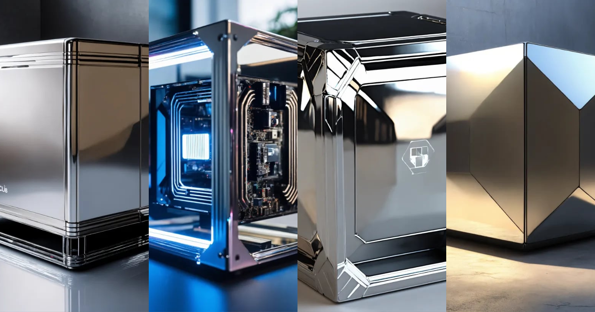 Lexica - Create a minimalistic reflective tech cube in metallic silver.