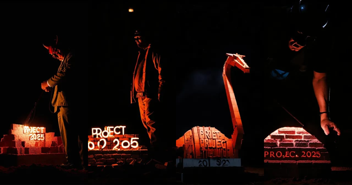 Lexica - Satan building a brick foundation that spells "Project 2025 ...