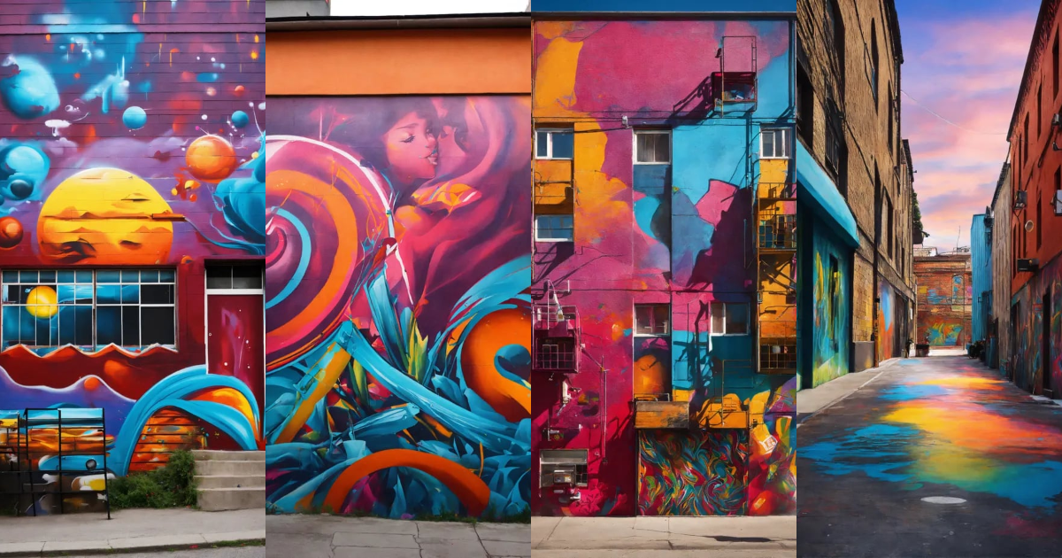 Lexica - Street spray paint urban murals with vibrant colors design.