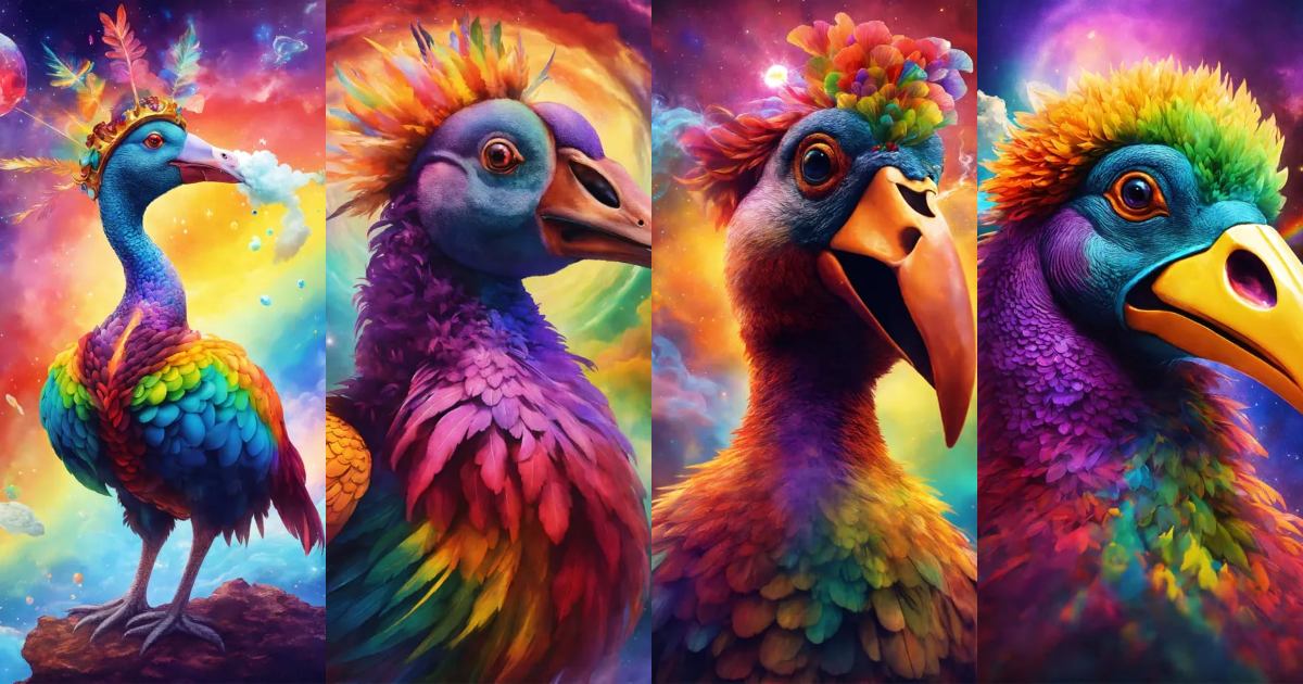Lexica - Abstract dodo bird smoking dmt, with universe coming out of ...
