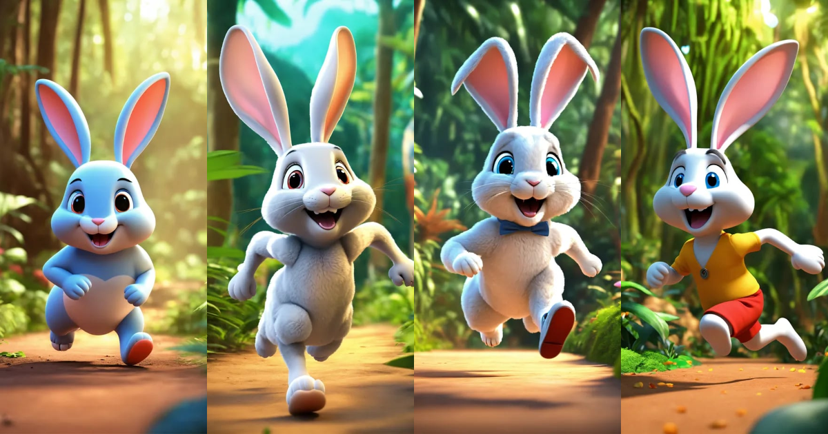 Lexica - 3d cartoon big slim rabbit running in jungle