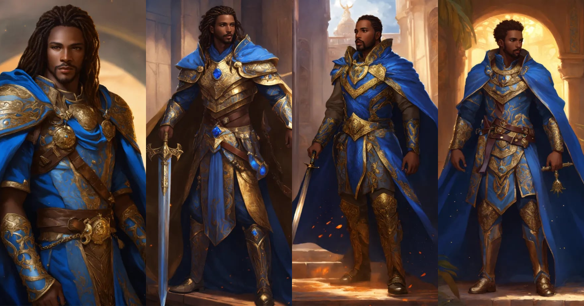 Lexica - Sovereign male african, long blue cloak, 38 years old, brown ...