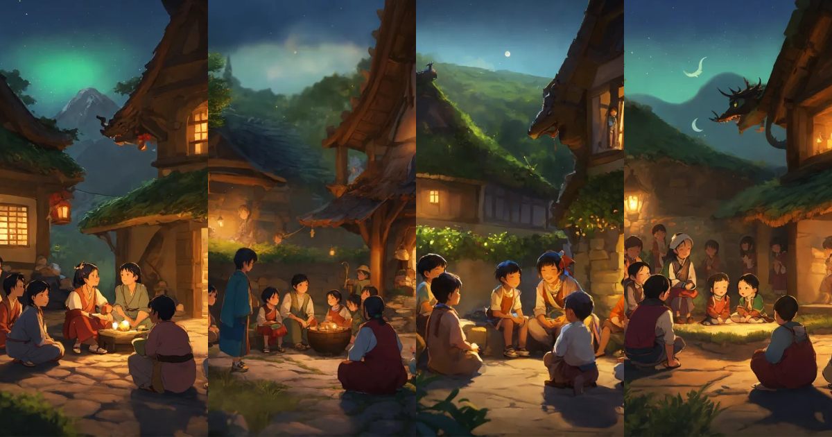 Lexica - An image of the quiet village with children gathered around ...
