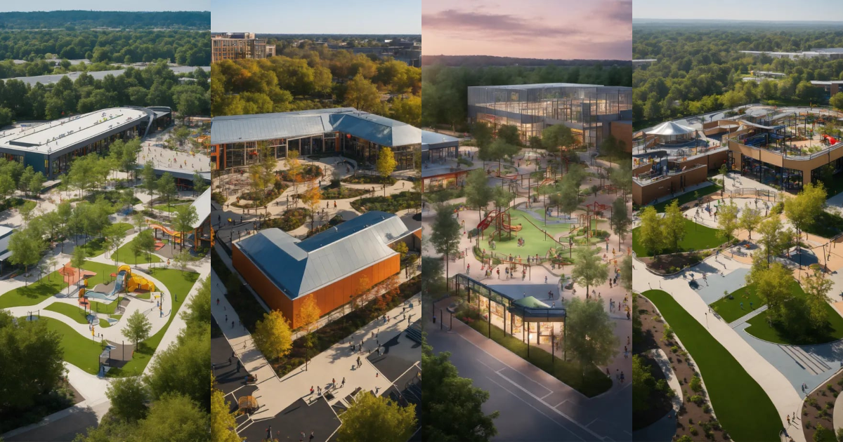 Lexica - A steel shopping mall L shaped with plan trees in front, a ...