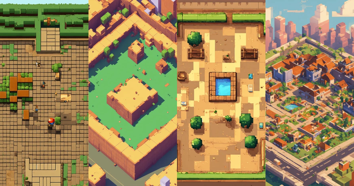 Lexica - Simple blocky pixel image in a 3/4 top-down perspective with ...