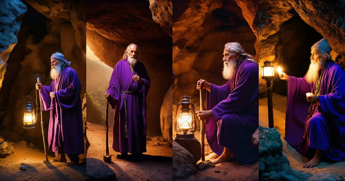 Lexica - "Create a photograph of an older man, the Hermit, standing on ...