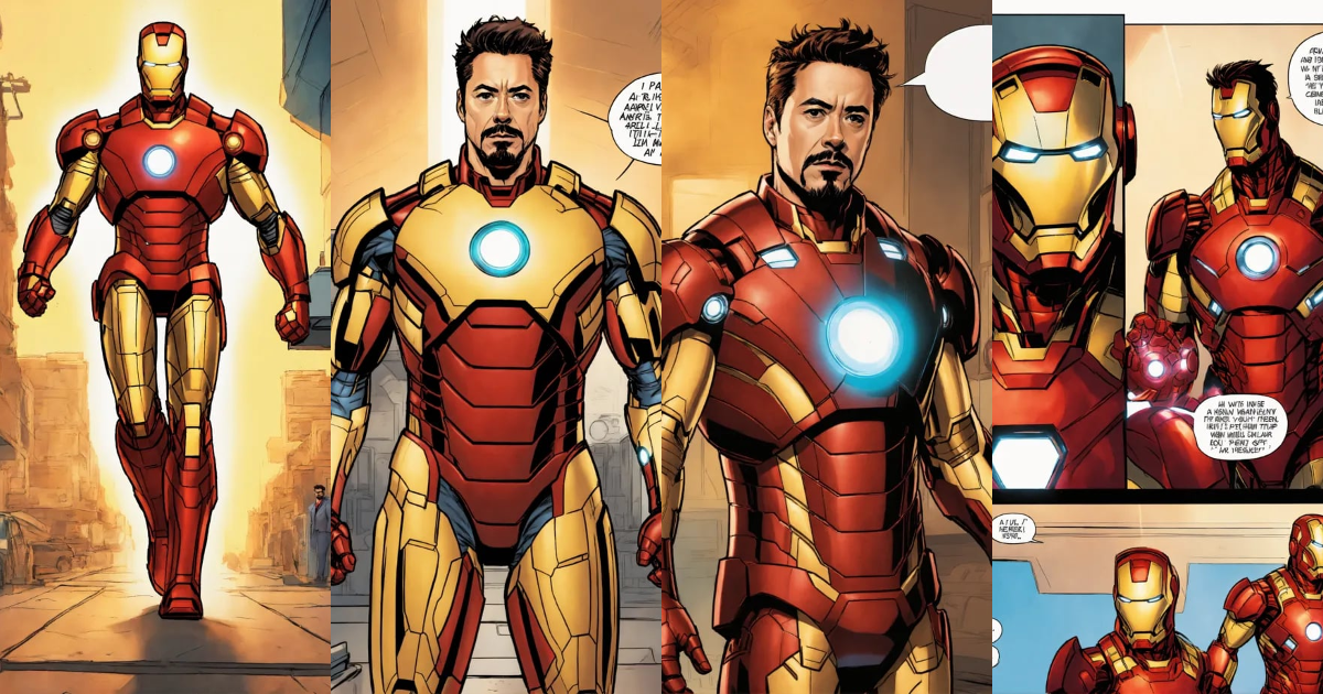 Lexica - A drawn comic book page, Marvel style Tony Stark in an Iron ...