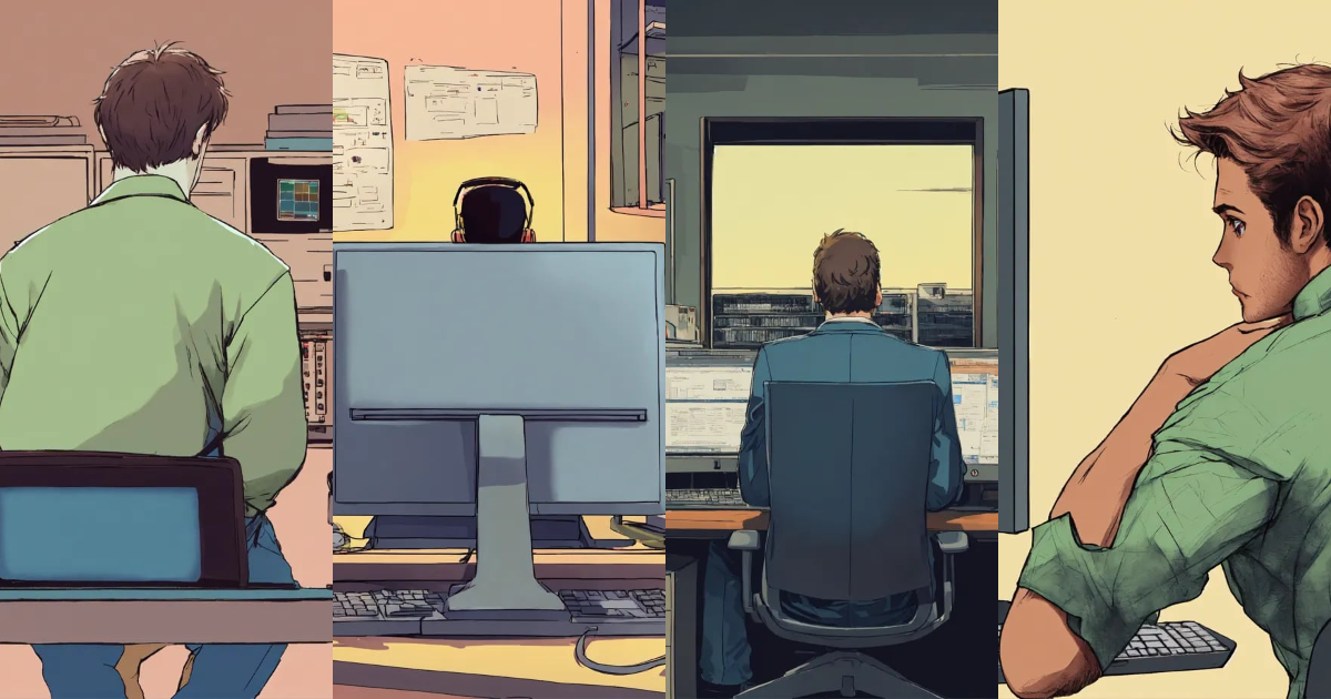 Lexica - Stupid looking guy on computer seen from back