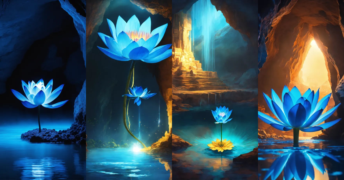 Lexica - An azure lotus illuminating a bright blue light emitting blue ...