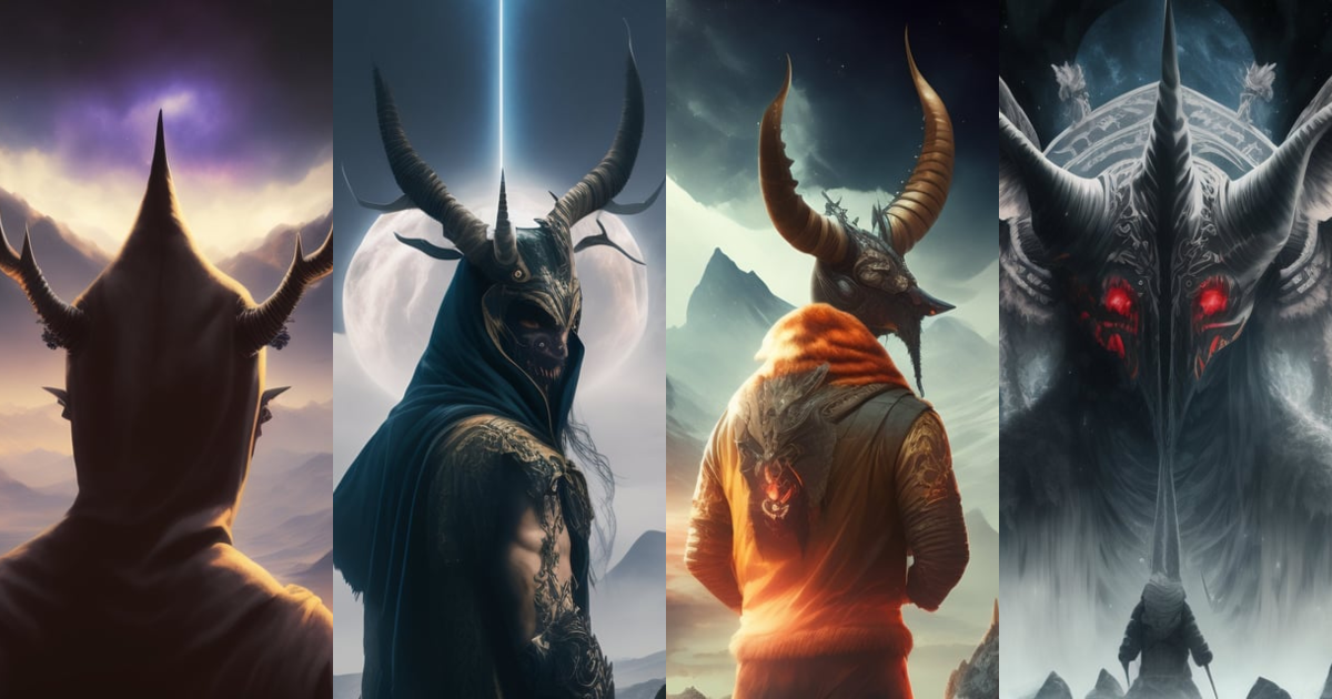 Lexica - Back view Horned Hooded tribal balkan gangster man wearing ...