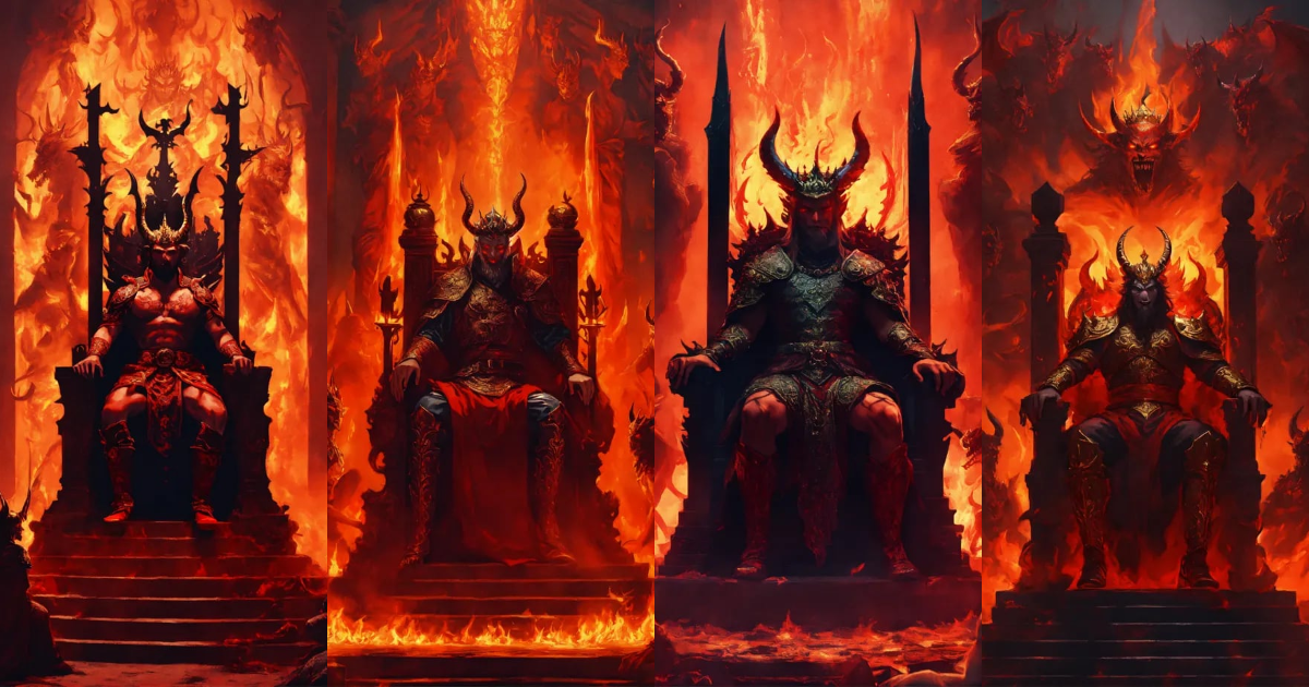 Lexica - Demon king sitting on a throne in hell, surrounded by 7 demon ...