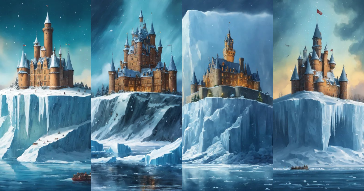 Lexica - A detailed illustration of a castle on a floating iceberg in a ...