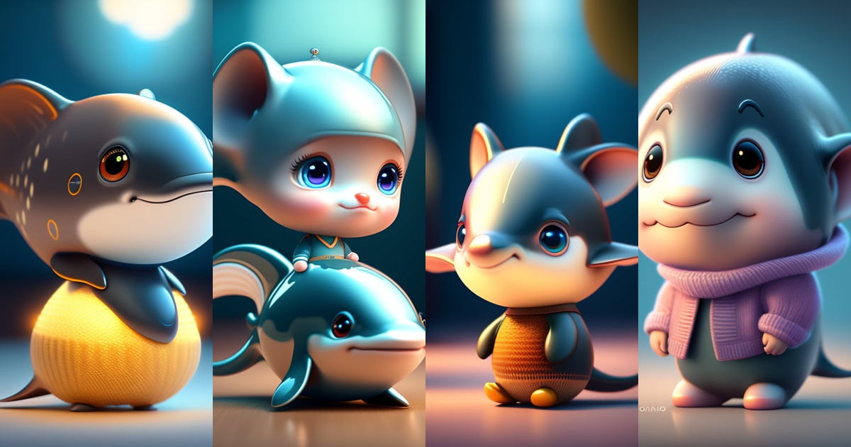 Lexica - Cute small baby dolphin, cartoon, unreal engine, cozy indoor ...