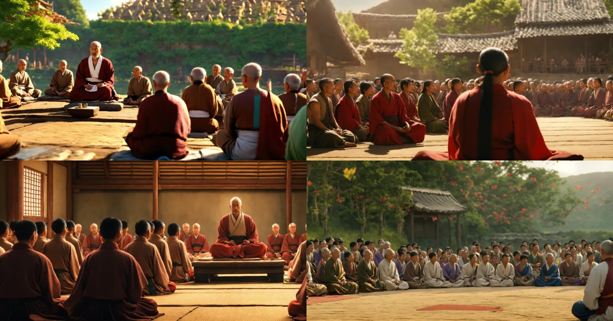 Lexica - Create an image of the Zen master preaching to a group of ...