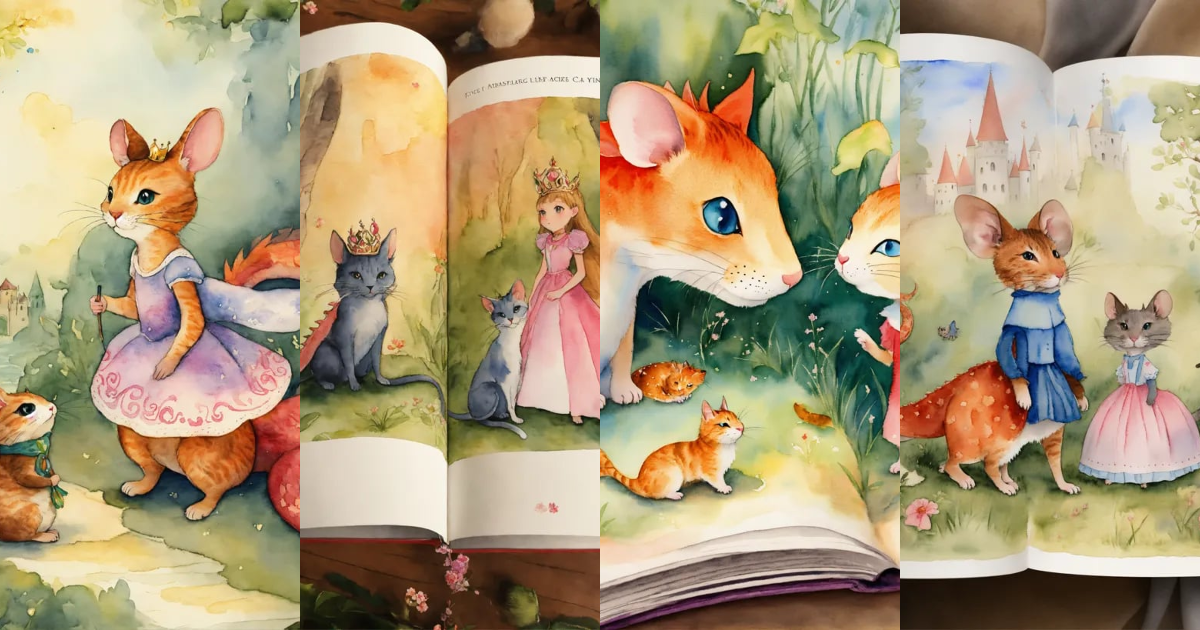 Lexica - Illustrated Book with fairytale about mice Princess and dragon ...