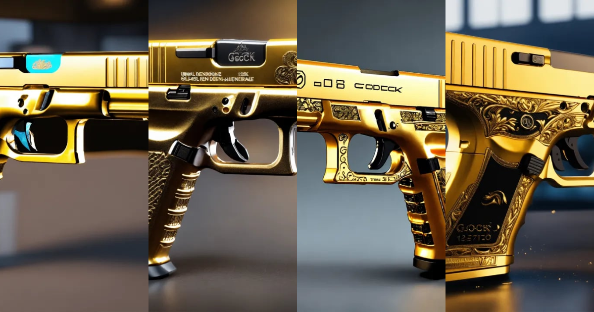 Lexica - (SIDE-VIEW) golden, glock, intricate design, 128K, UNREAL ENGINE