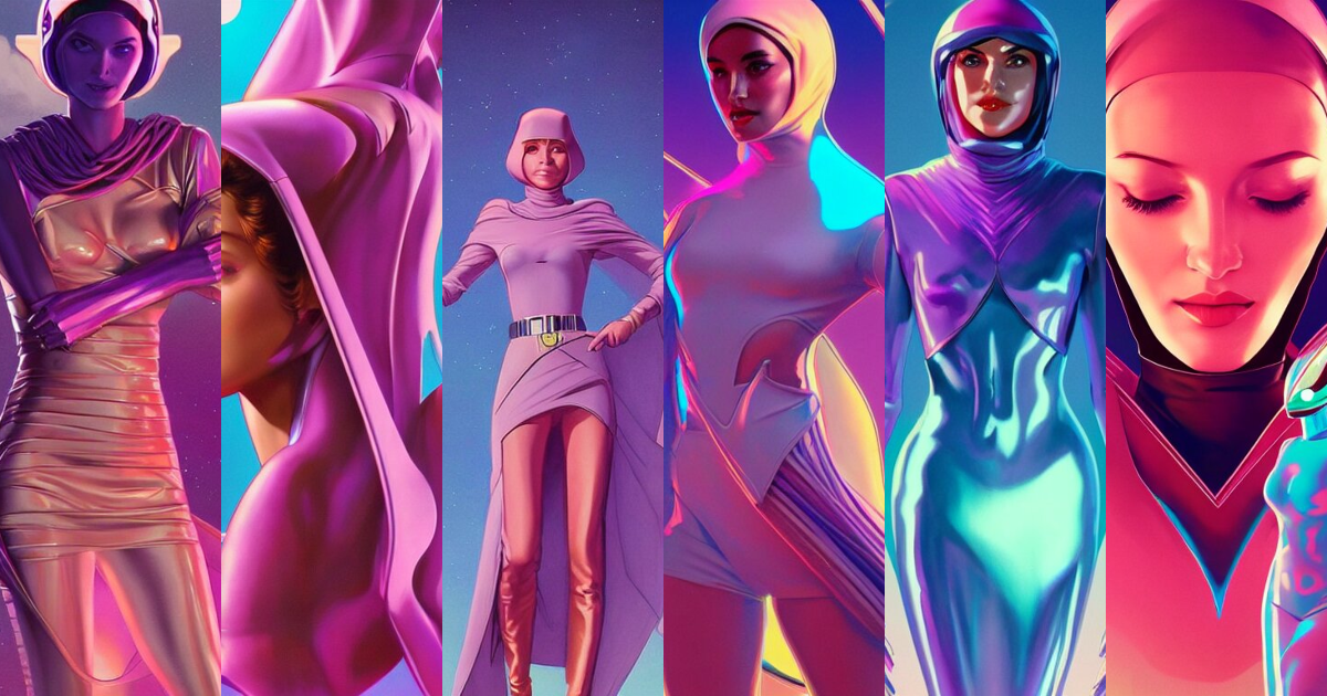 Lexica - 🧕🏽🛸, 8 0 s art deco, artstation, moebius + artgerm, hd,