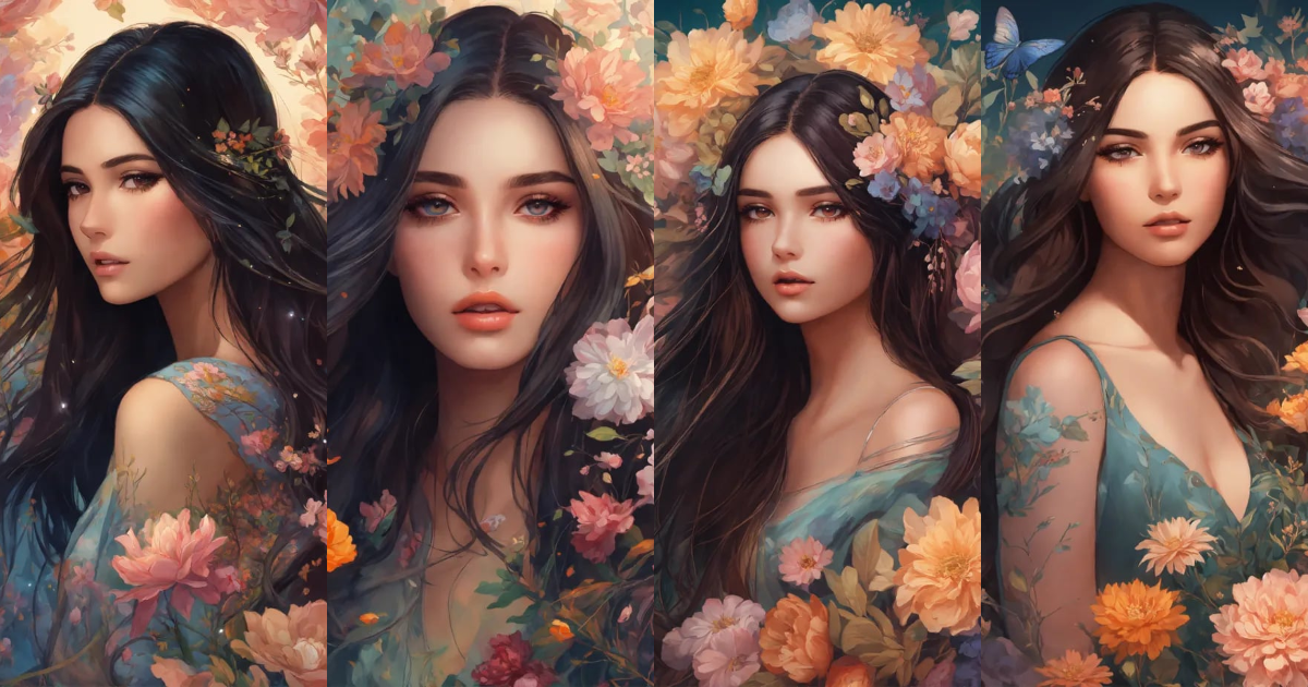 Lexica - Overwhelmingly beautiful dark-haired girl framed with vector ...