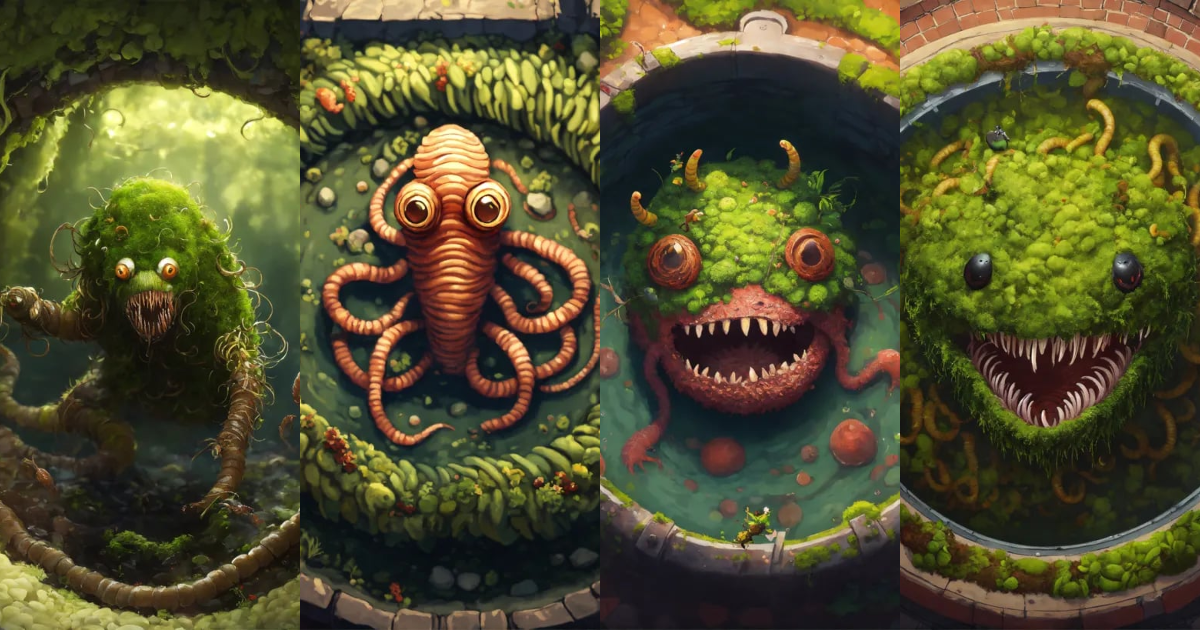 Lexica - Concept art of a top view of a humanoid worm monster made out ...