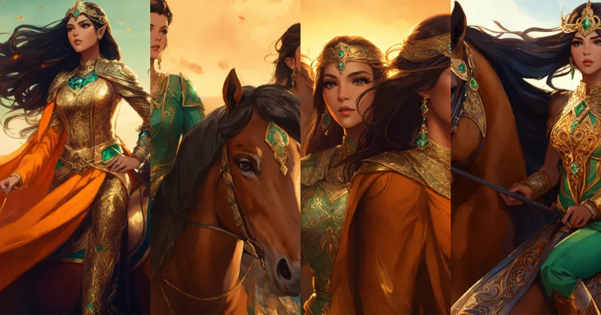 Lexica - Two Gorgeous Persian elf female warriors riding two large ...