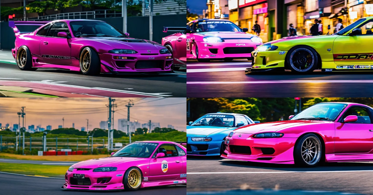 Lexica - A colorful pink Nissan Silvia S15 with a wide-body kit racing ...