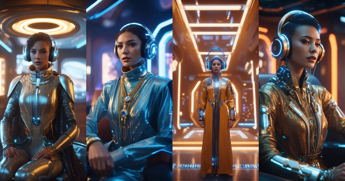 Lexica - Zoom out from a mixed humanoid, wearing a fancy space robe ...