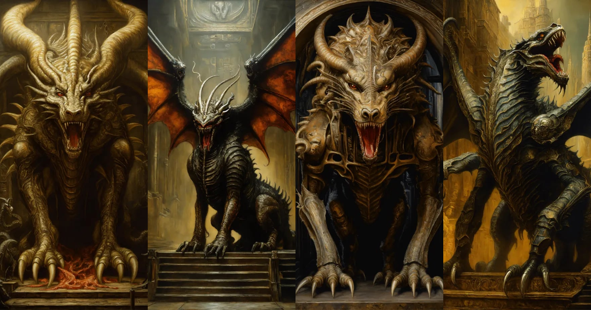 Lexica - An oil painting by H.R. Giger of a terrifying chimera, the ...