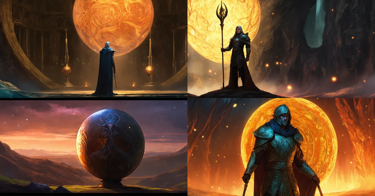 Lexica - Create a elder elf god, standing before a giant dark orb ...