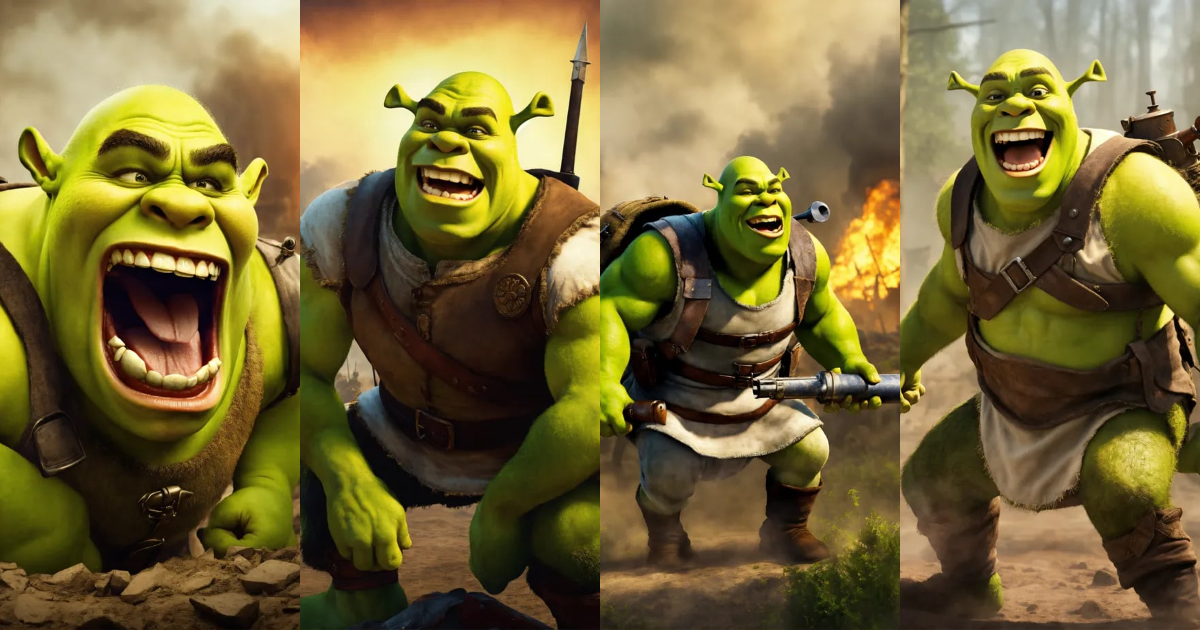 Lexica - Shrek in the war screaming