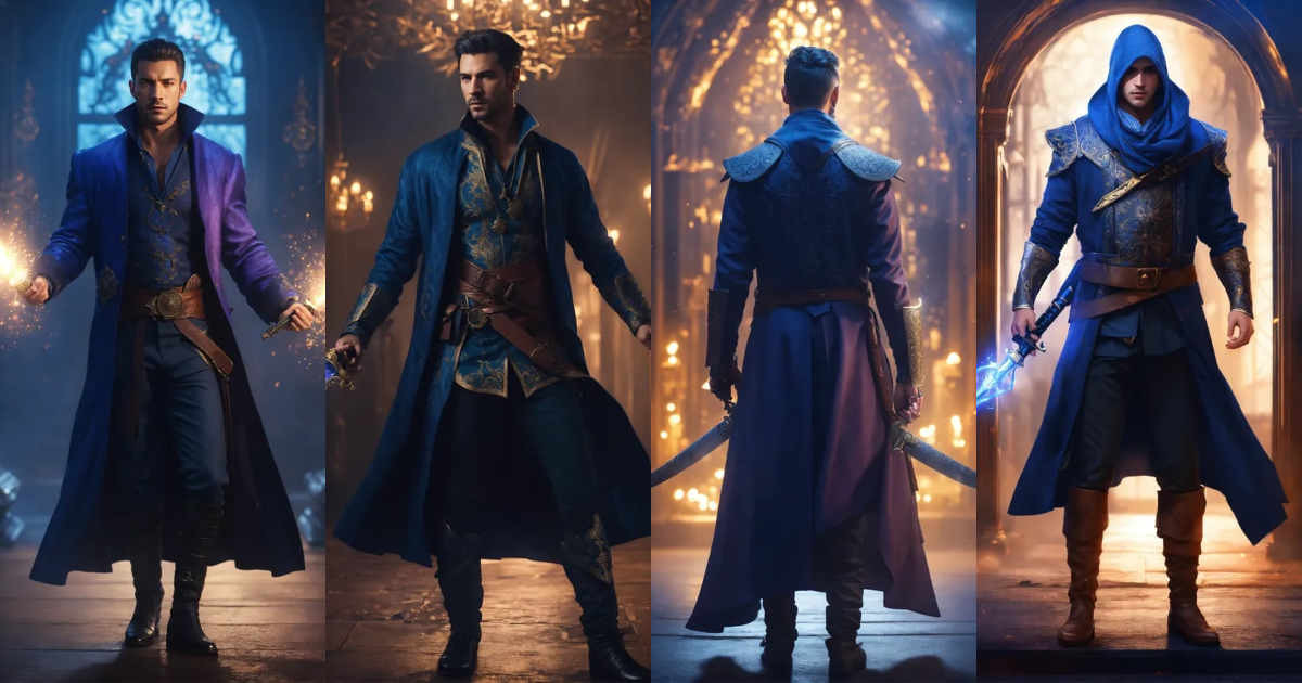 Lexica - A realistic full body portrait of a male magic user, indigo ...