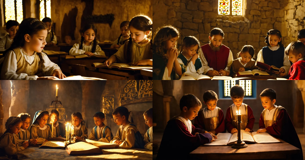Lexica - Children in the class learn Torah in the Middle Ages
