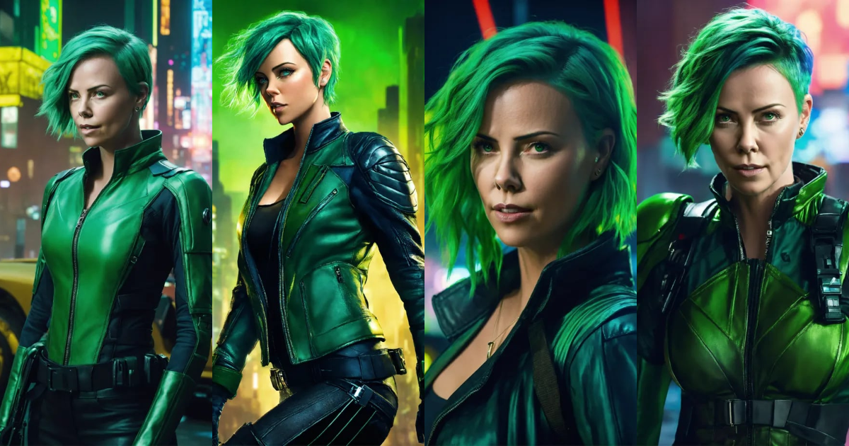 Lexica - Charlize Theron with green hair, is dressed like Polaris, of X ...