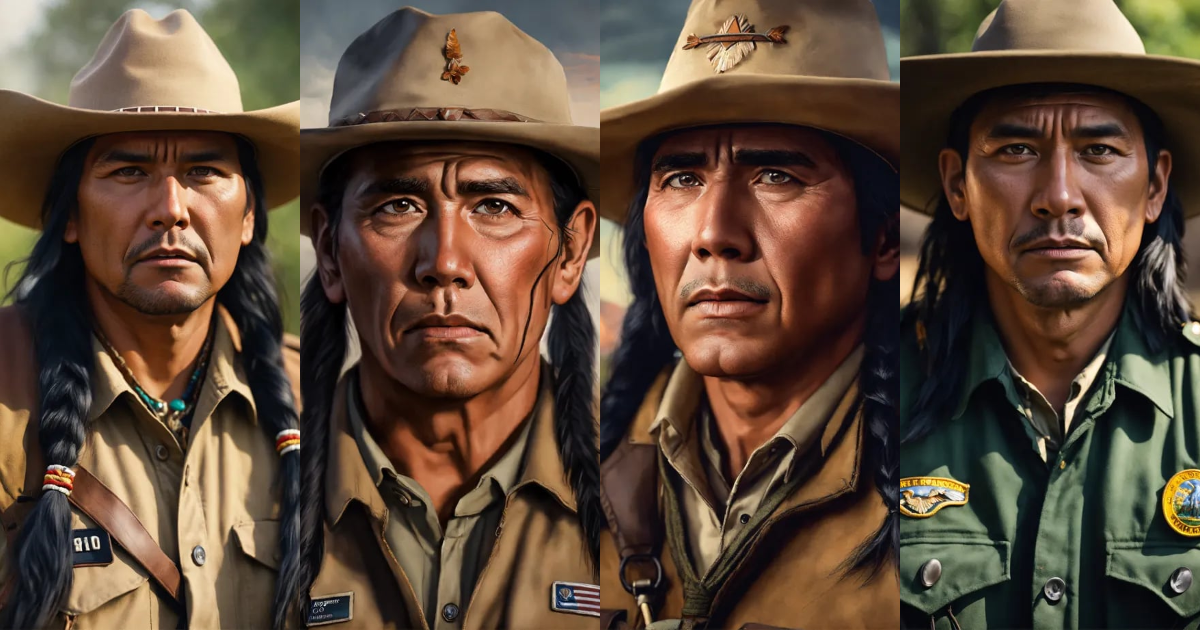 Lexica - PORTRAIT OF AN Native american man park ranger scared ...