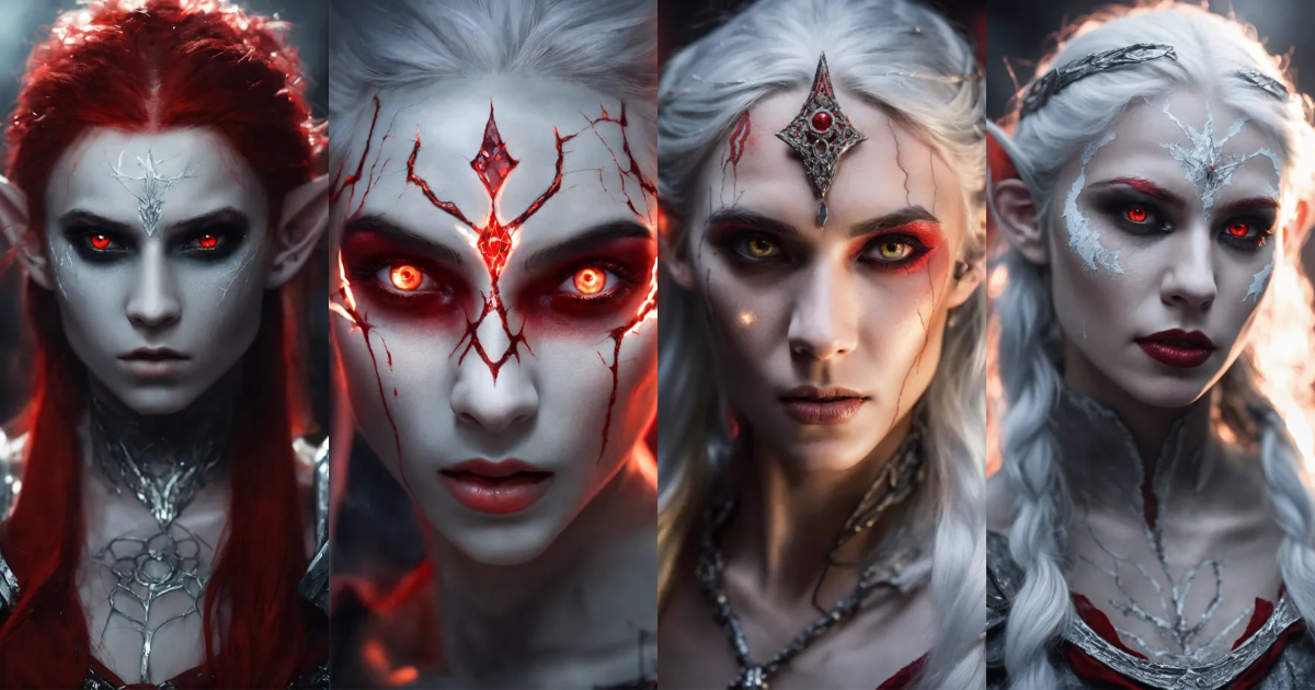 Lexica - Fantasy portrait of a grey skinned elf, heavy makeup, glowing ...