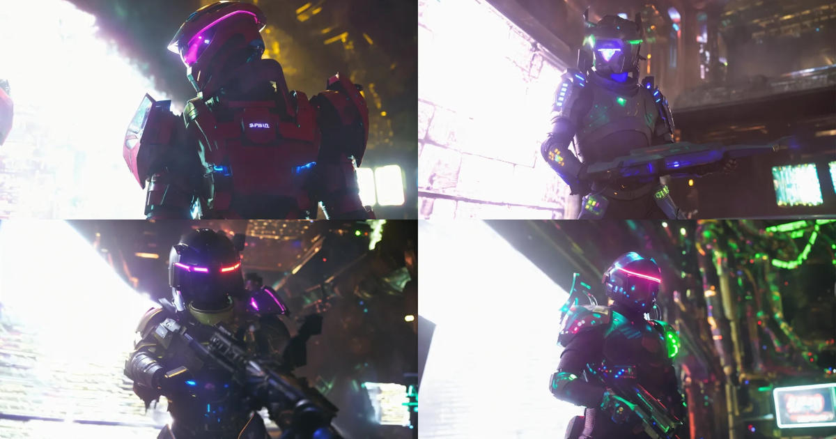 Lexica - This man in the photo, with full set heavy neon light armor is ...