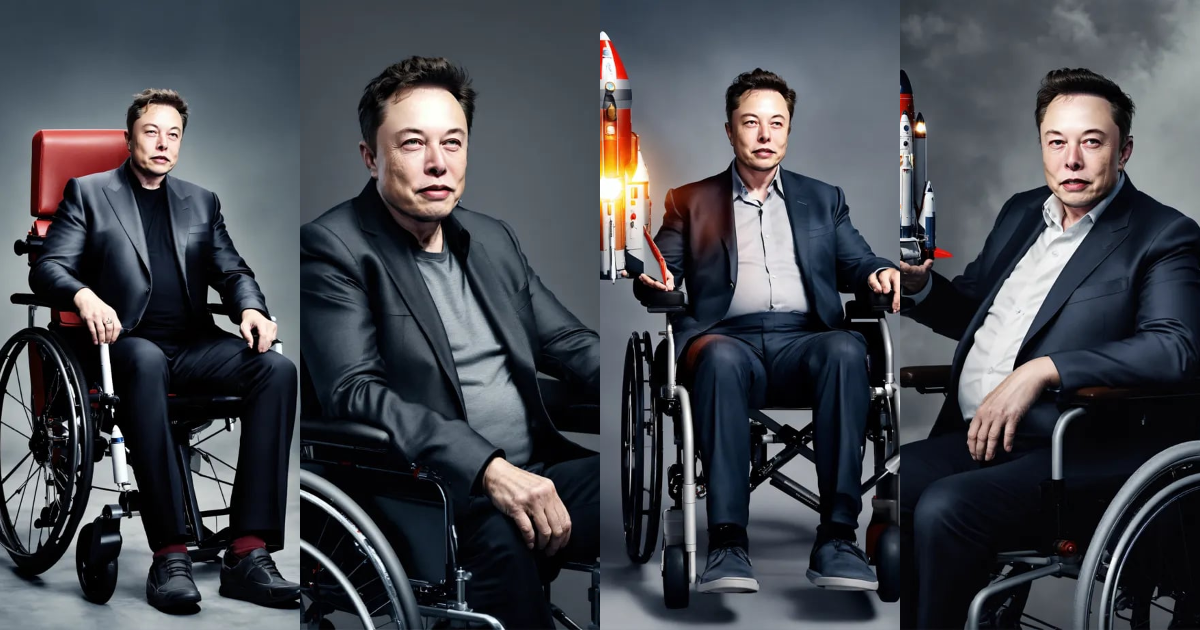 Lexica - Elderly Elon Musk sitting in a wheelchair and holding a ...
