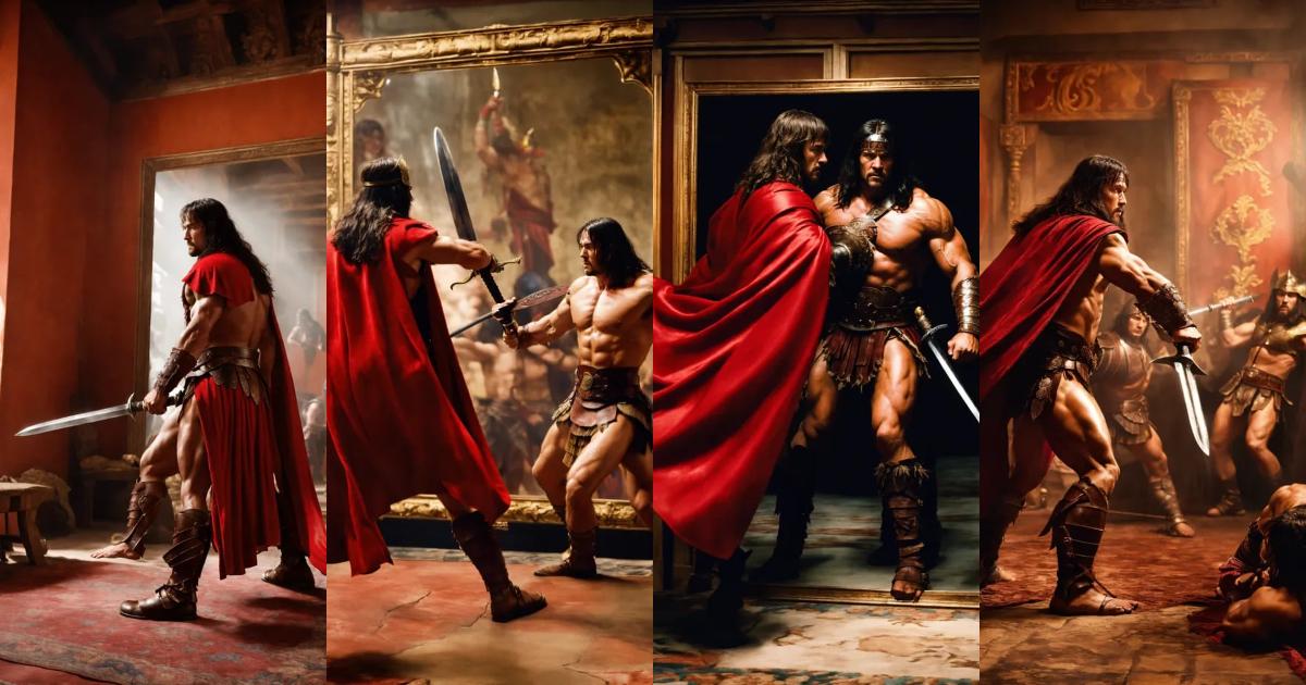 Lexica - Hyper real photo of Conan the barbarian, fighting a gladiator ...