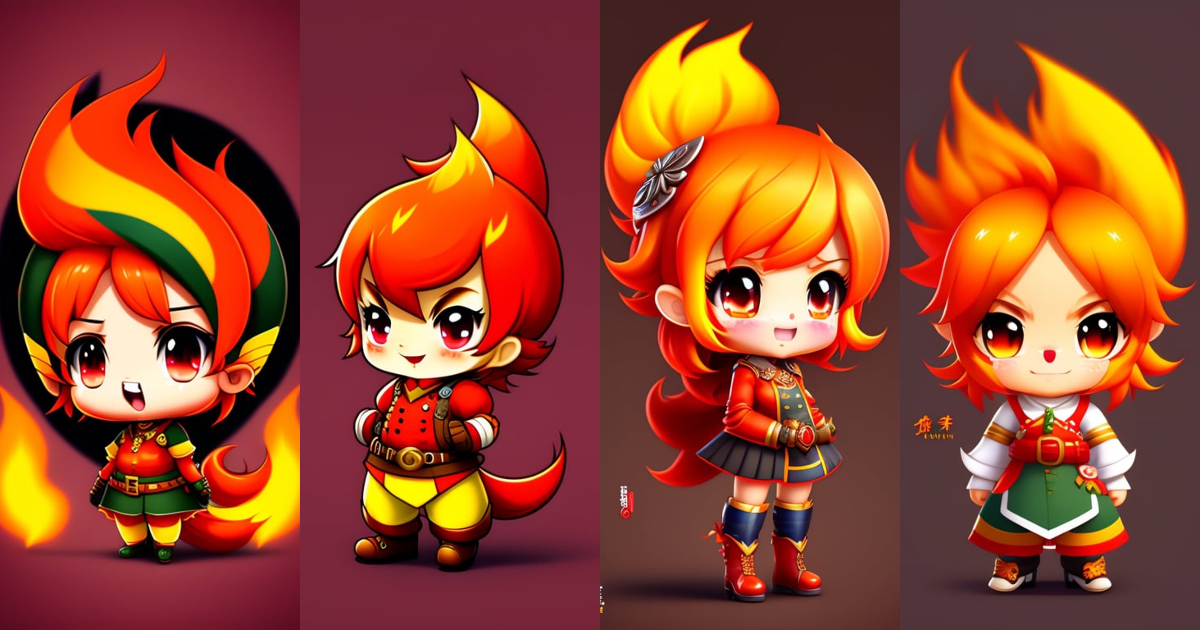 Lexica - Cute fire character chibi style, shouted, spicy, facing the camera