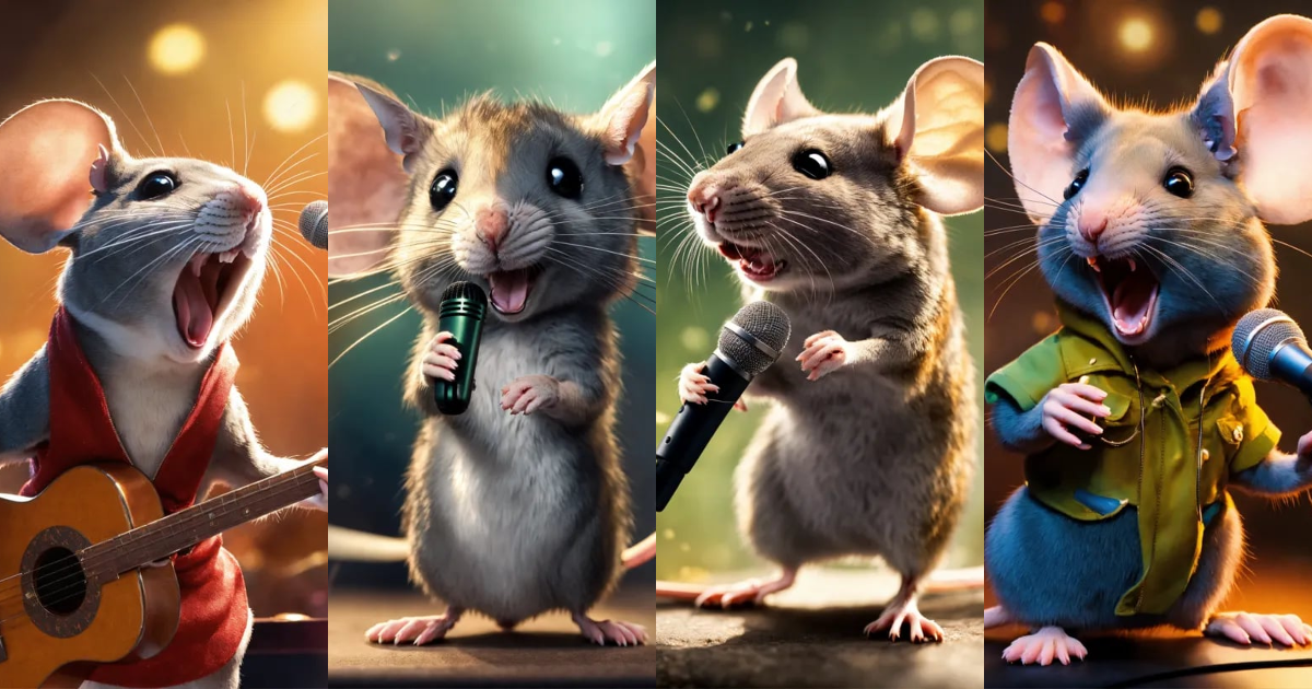 Lexica - A female mouse singing in a microphone, looking like a rock star