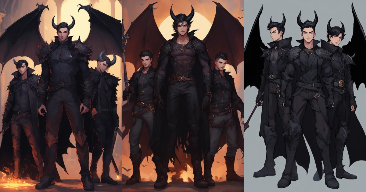 Lexica - Four half handsome demon half human brothers wearing black ...