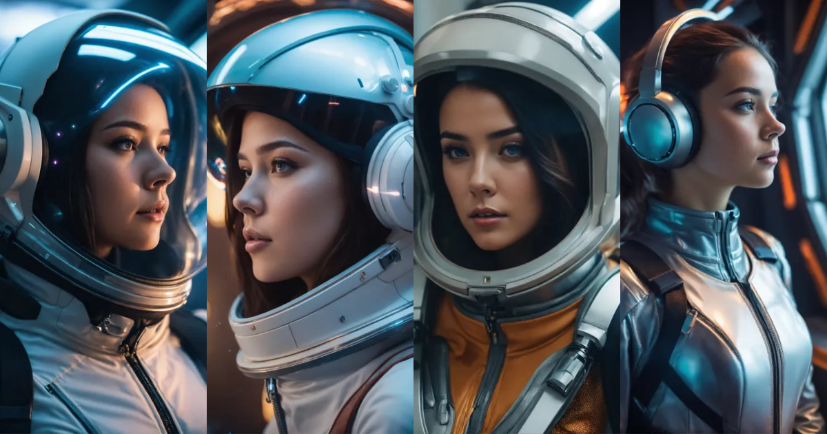 Lexica - Head to toe image of a beautiful serious brunette girl wearing futuristic ear antennas ...