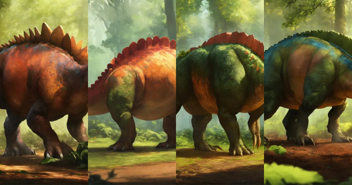 Lexica - Concept art of a large stocky dinosaur with four legs and a ...