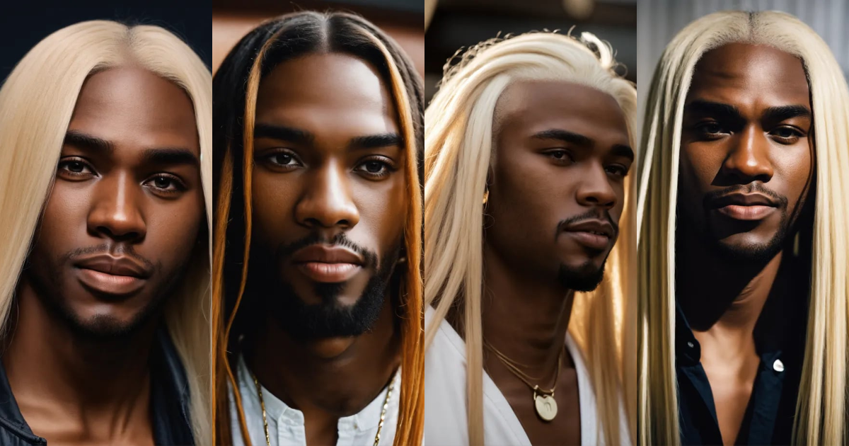 Lexica - Black man, caramel skin, long white straight hair
