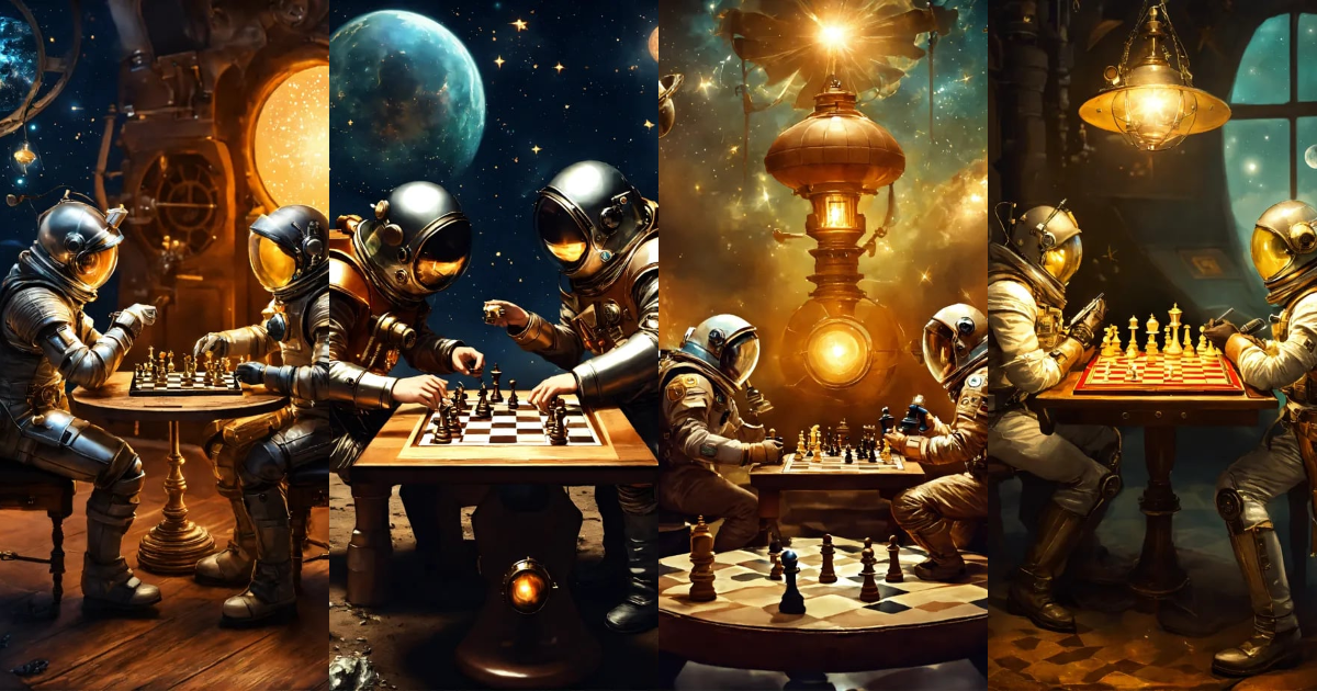Lexica - Two spacemen are playing chess with stars shining around ...